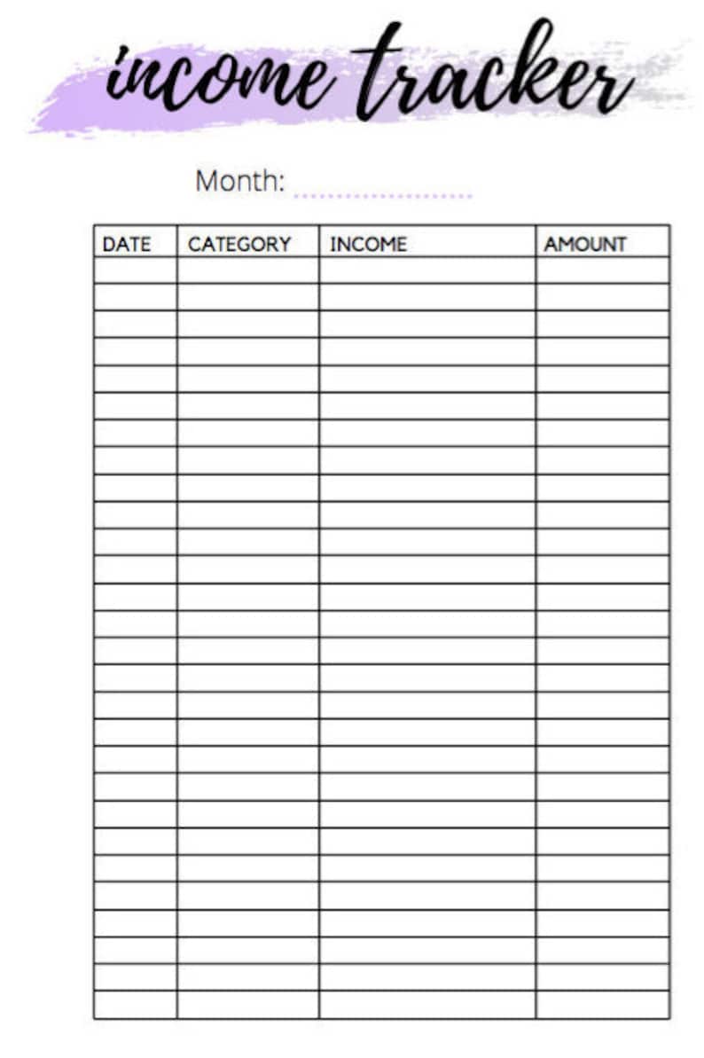 Income Tracker Printable - Finance Budget Planner - Personal Monthly ...