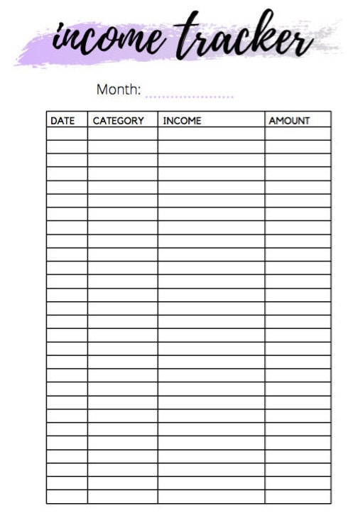 Income Tracker Printable - Finance Budget Planner - Personal Monthly ...