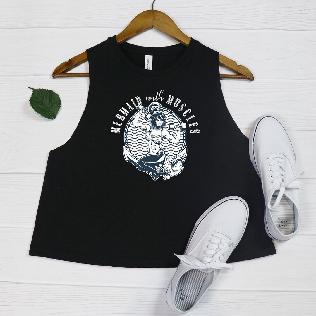 Mermaid With Muscles Cropped Workout Top, Mermaid Tank Top ...