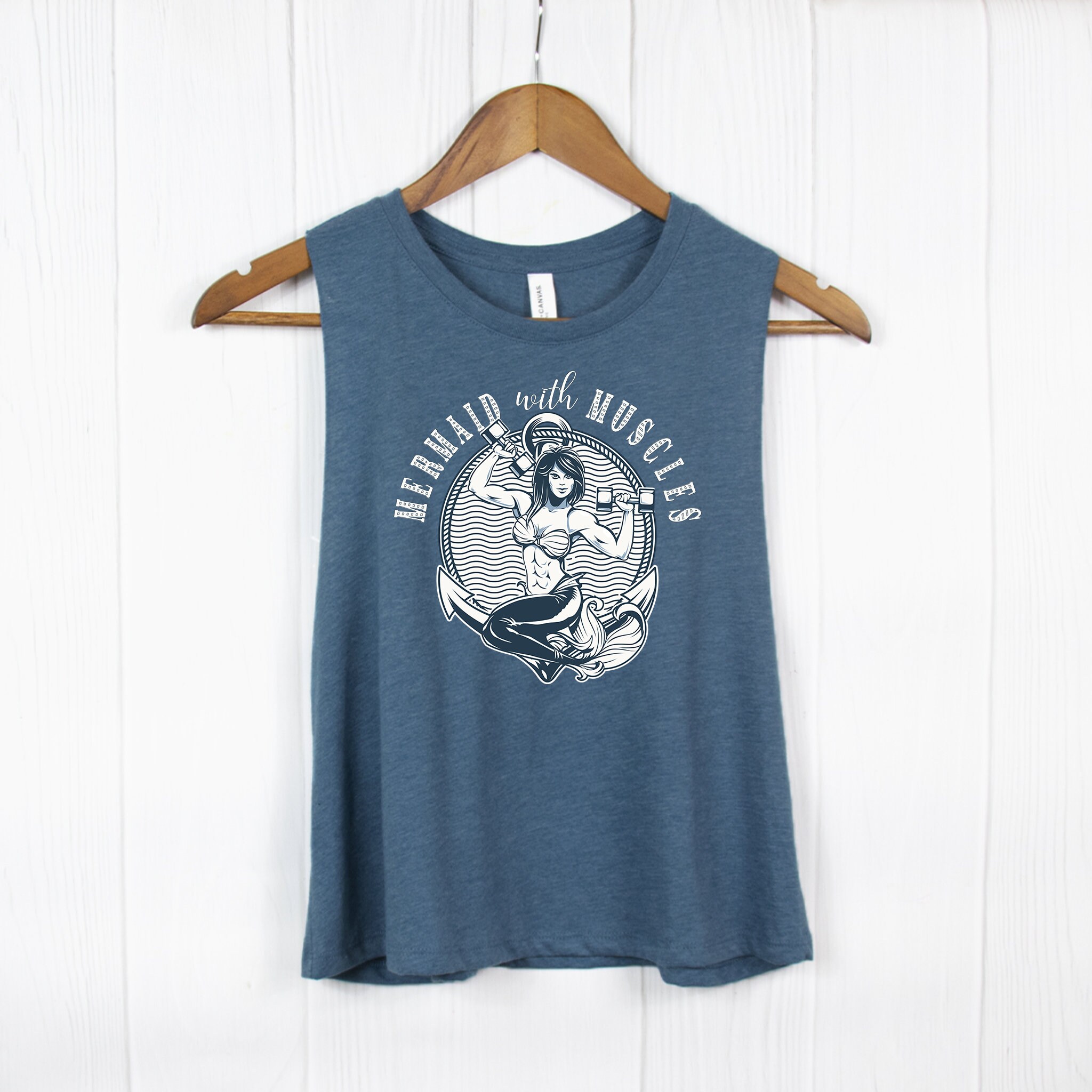 Mermaid With Muscles Cropped Workout Top Mermaid Tank Top | Etsy