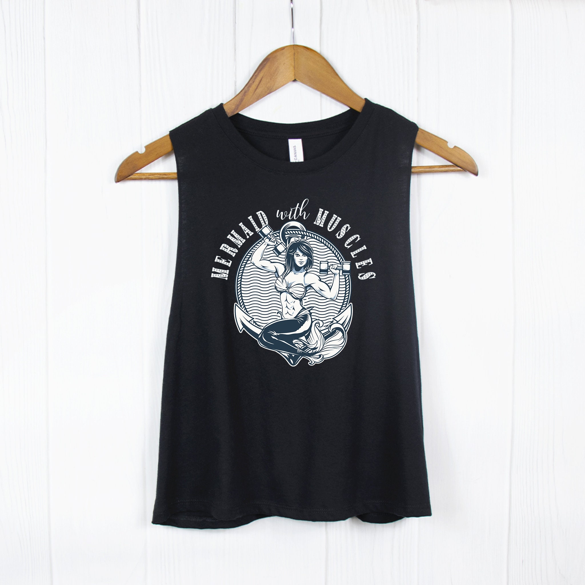 Mermaid With Muscles Cropped Workout Top Mermaid Tank Top | Etsy