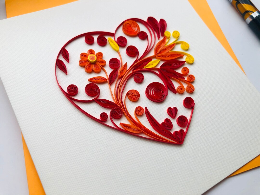 Heart Quilling Card, Love Quilled Card, Heart Bloom Flowers, Wedding ...