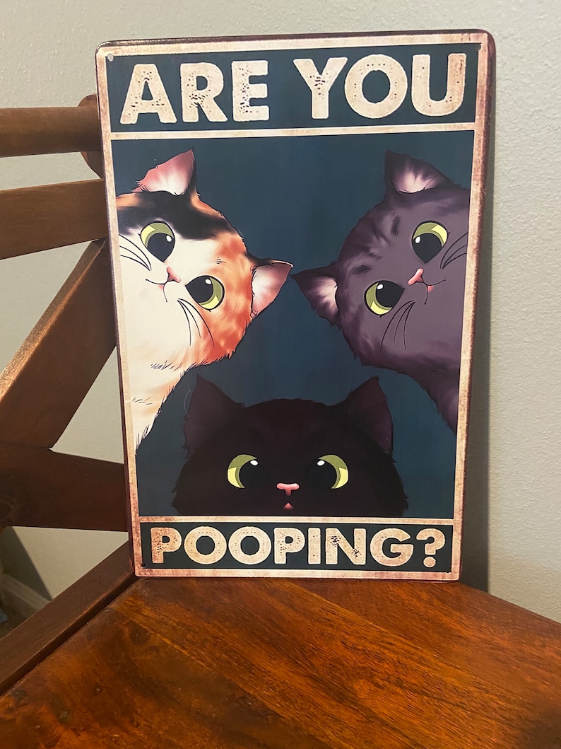 Retro Vintage Tin Sign Are You Pooping? Cat Wall Bathroom Home ...