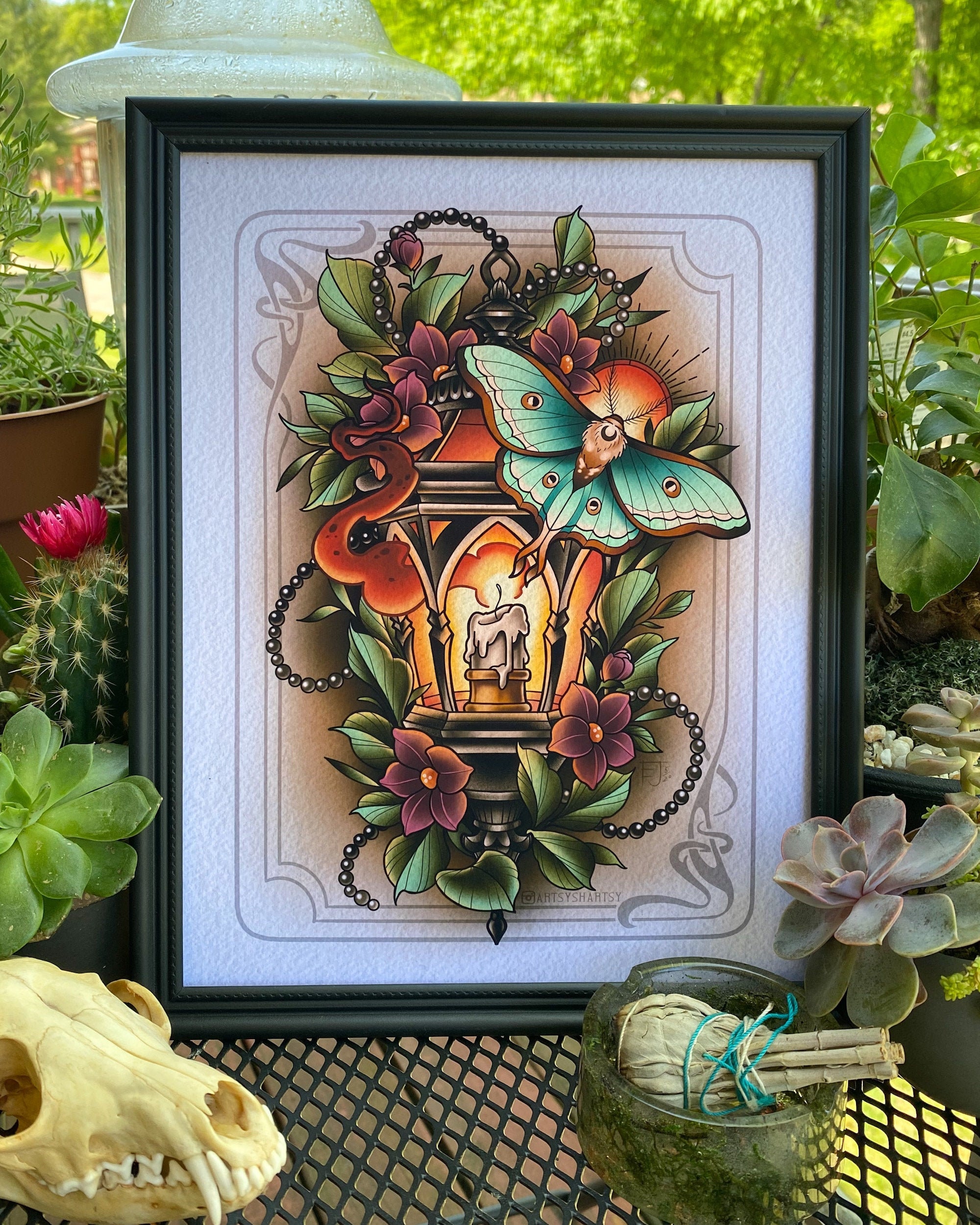 Neo Traditional Lantern Tattoo