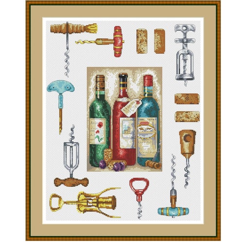 Kitchen Sampler Cross Stitch Pattern Wine Sampler Colorful Art | Etsy