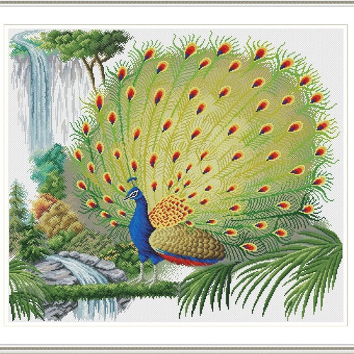 Peacock Cross Stitch Pattern Colorful Art DIY X-stitch Chart - Etsy