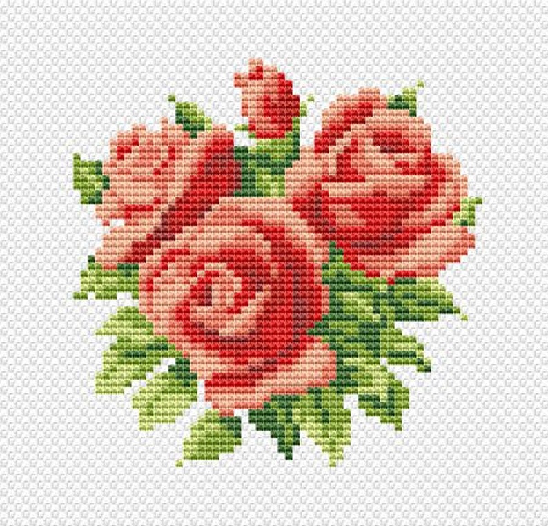 Mini Roses Cross Stitch Pattern Flowers Easy Simple Red | Etsy