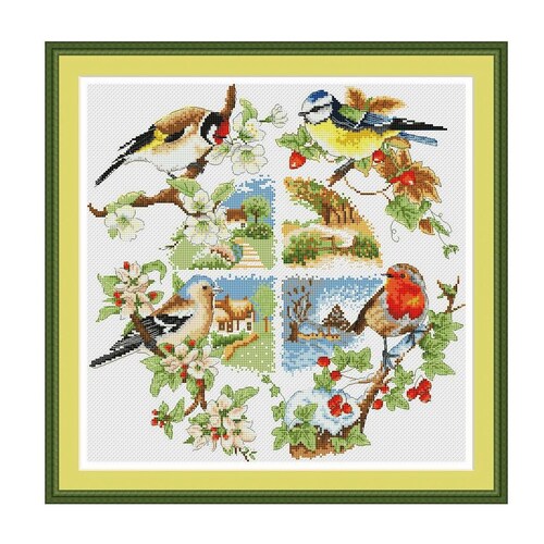 Birds Cross Stitch Pattern Colorful Art DIY X-stitch Chart - Etsy