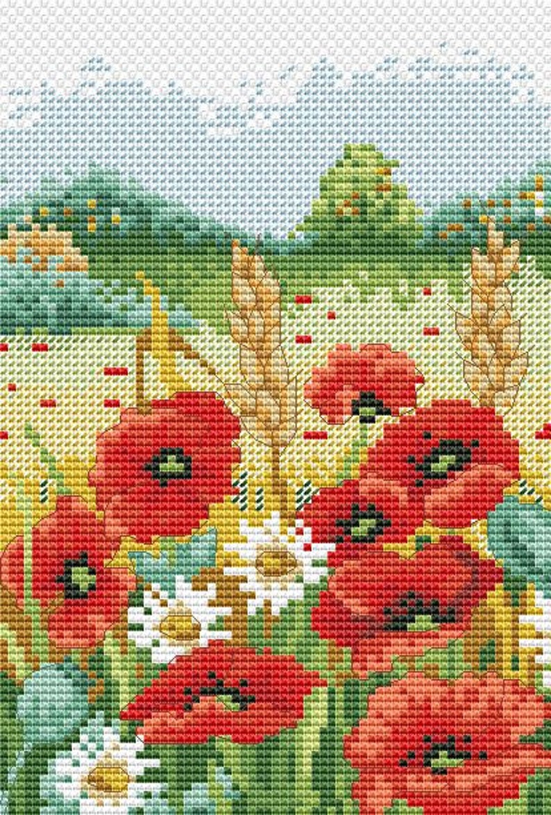 Poppies Cross Stitch Pattern Poppy Wildflowers Summer Digital - Etsy