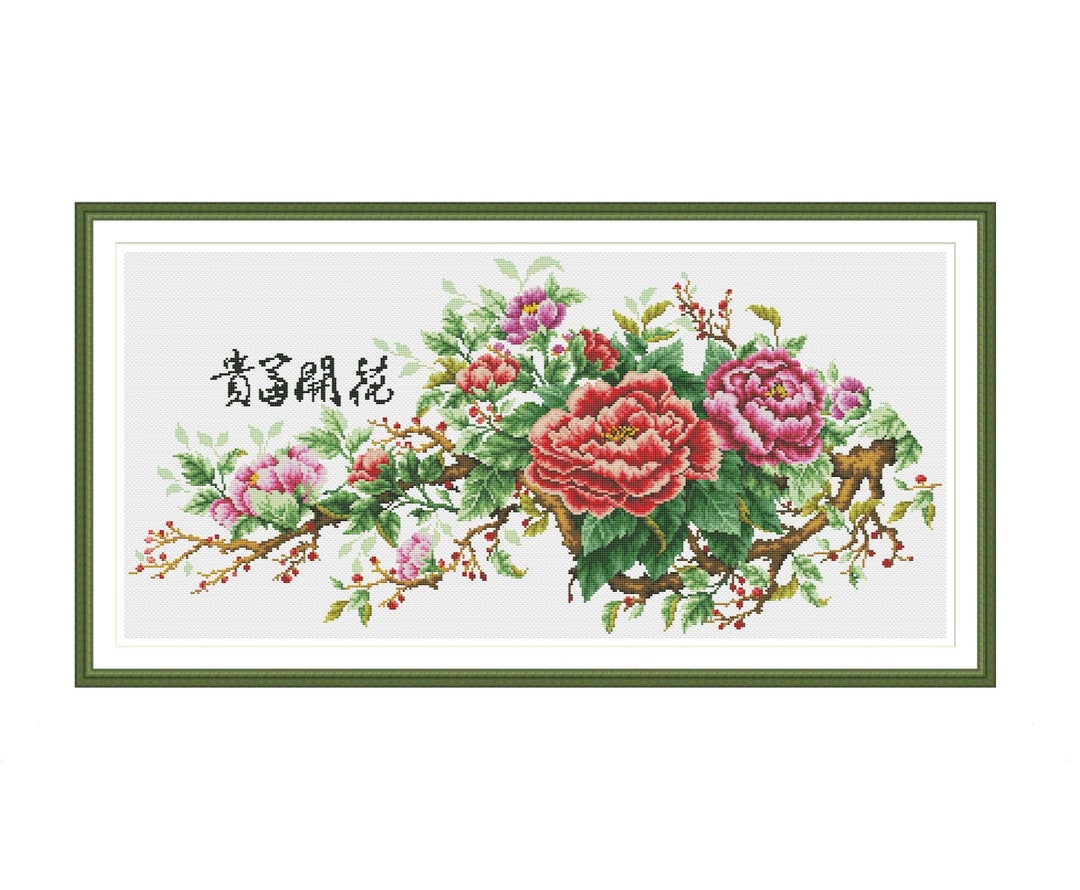 Chinese Cross Stitch Pattern Peonies Digital DIY Instant - Etsy