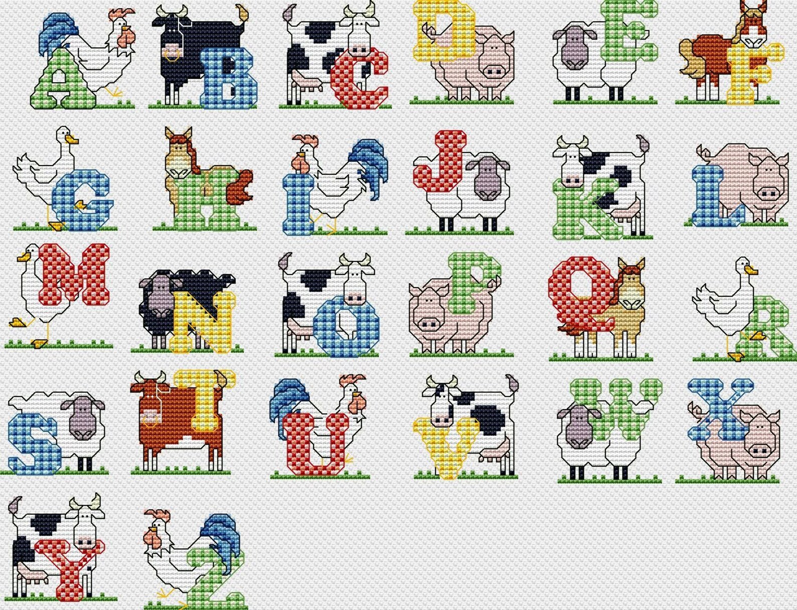 Alphabet Animals Cross Stitch Pattern Letters Farm Digital - Etsy