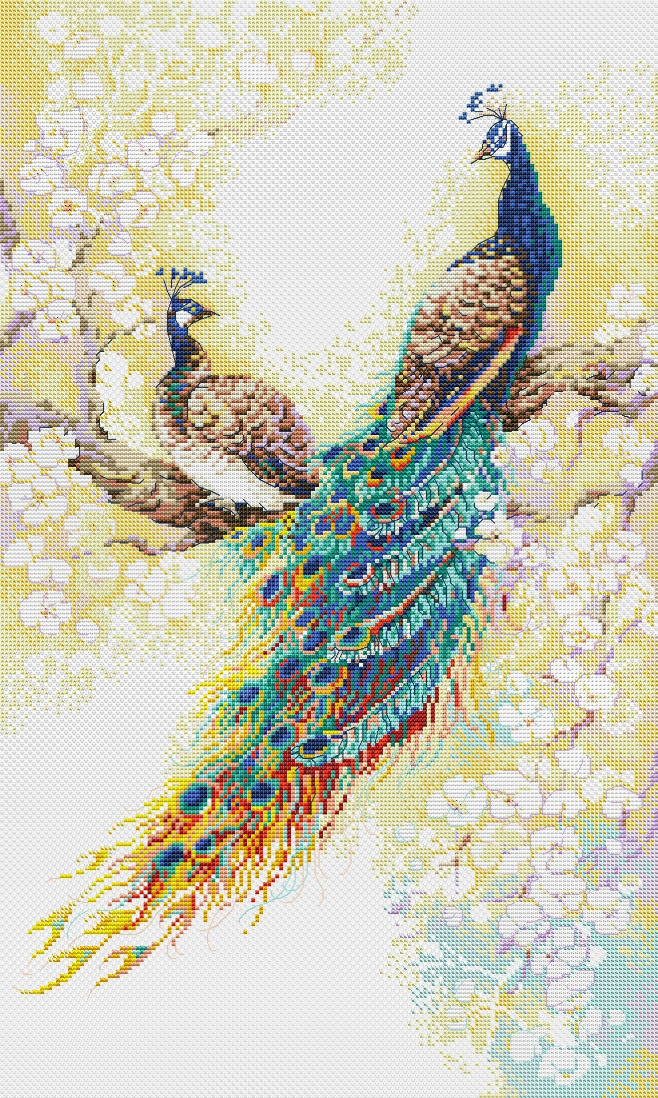 Peacocks Cross Stitch Pattern Couple Birds Digital Instant | Etsy