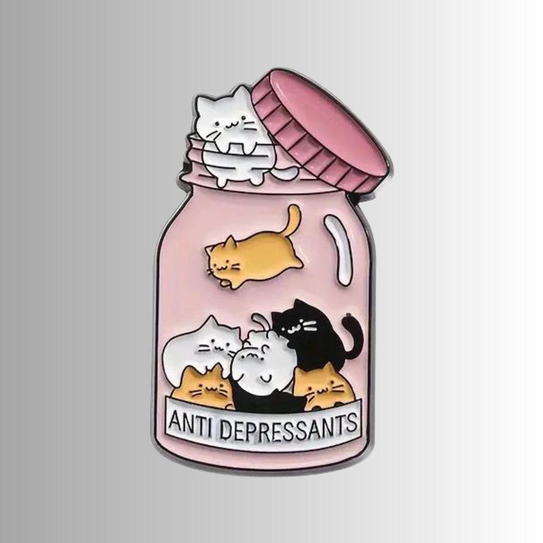 Cute Cat Enamel Pin Kittens in a Bottle antidepressants Funny Pin for ...