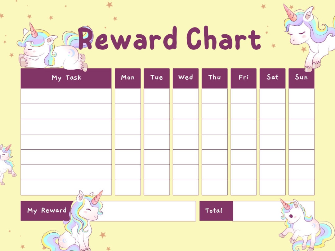 Printable Unicorn Reward Chart, Unicorn Kids Behaviour Chart, Instant ...