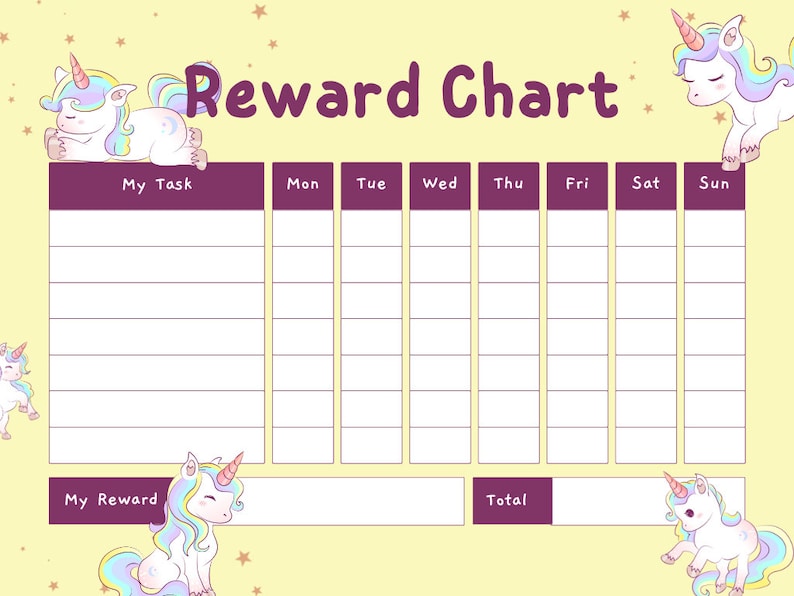 Printable Unicorn Reward Chart Unicorn Kids Behaviour Chart - Etsy ...
