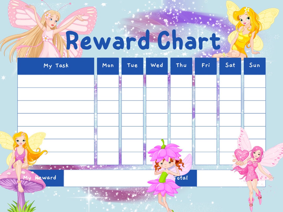 Printable Fairy Reward Chart, Fairy Kids Behaviour Chart, Instant ...