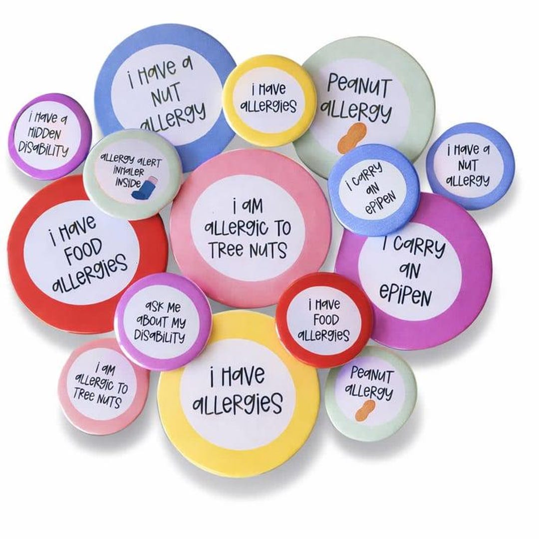 38mm Allergy Badge – Medical Alert Button – Multiple Allergy Options ...