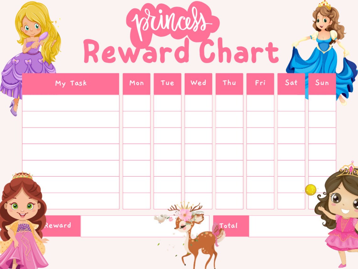 Printable Princess Reward Chart, Princess Kids Behaviour Chart, Instant ...