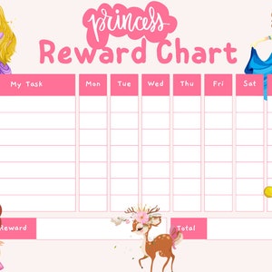 Printable Princess Reward Chart, Princess Kids Behaviour Chart, Instant ...