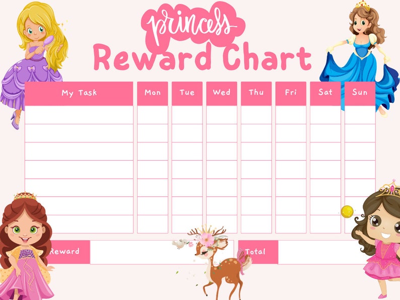 Printable Princess Reward Chart, Princess Kids Behaviour Chart, Instant ...