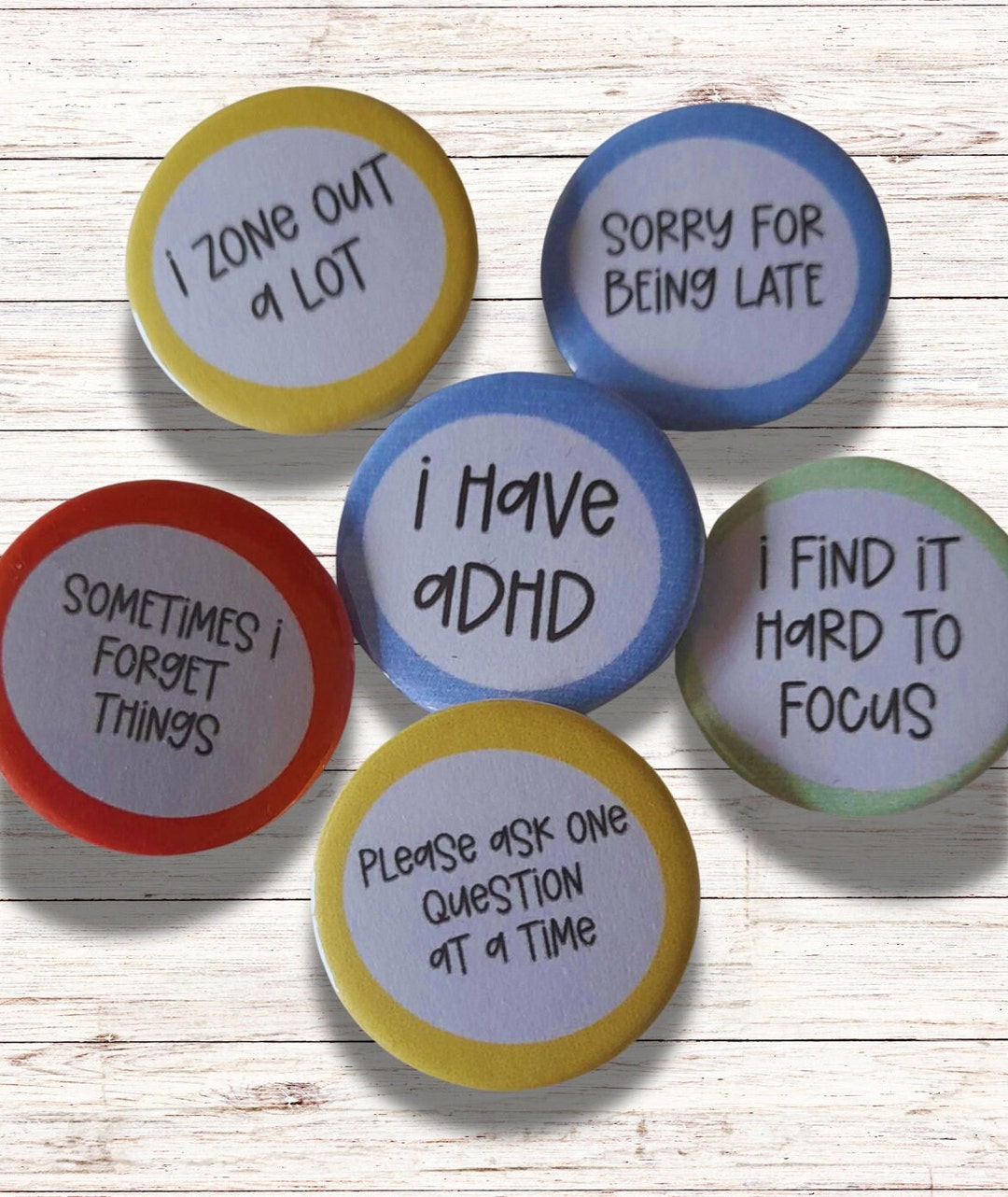 ADHD Badge Set, Set of 6 Pins, ADHD Pin Badge Collection - Etsy