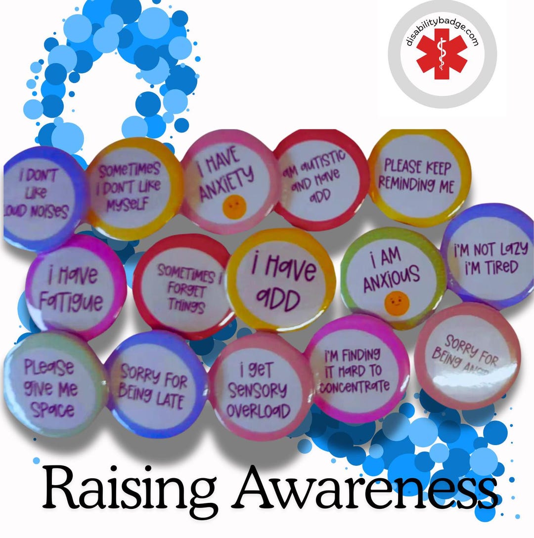 ADD Hidden Disability Badge Collection, Invisible Illness Pin Badge, 6 ...