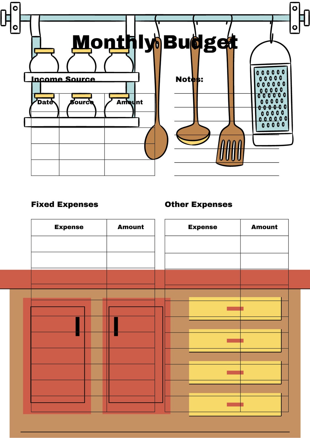 Digital Kitchen Budget Planner Printable Monthly Budget - Etsy