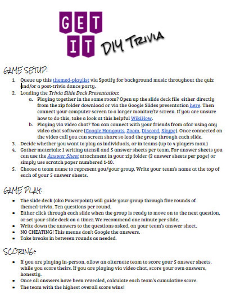 Parks and Recreation DIY Trivia Night - Etsy