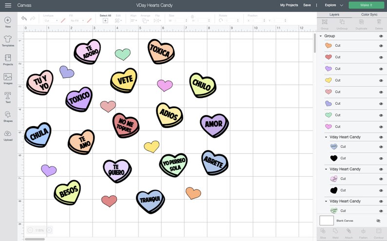Candy Hearts in Spanish Instant Download SVG and PNG, Valentines Day ...