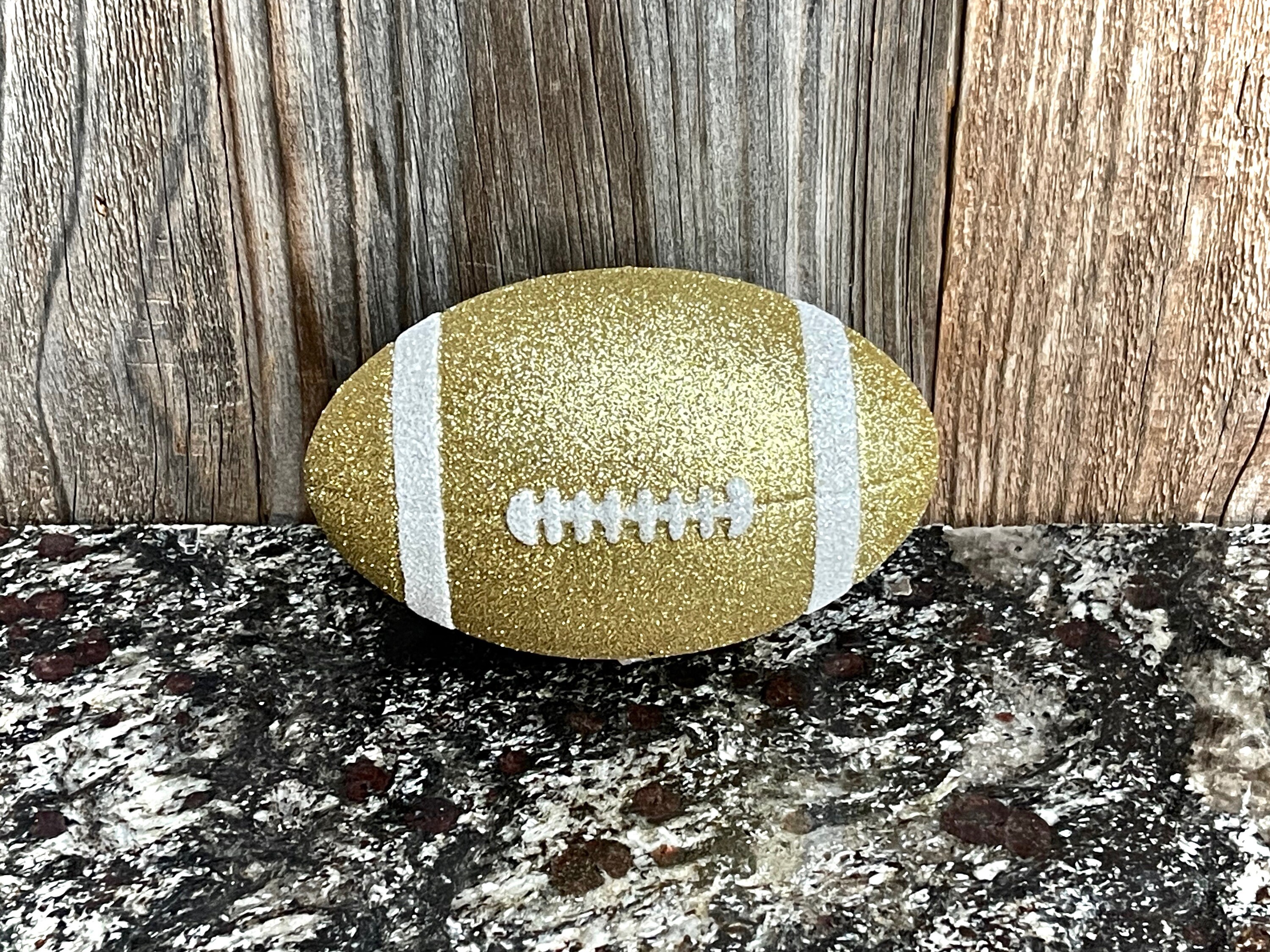 3D Football & Megaphone Ornaments, Gold/silver; 4.5" Ball, 3.75" Helmet ...
