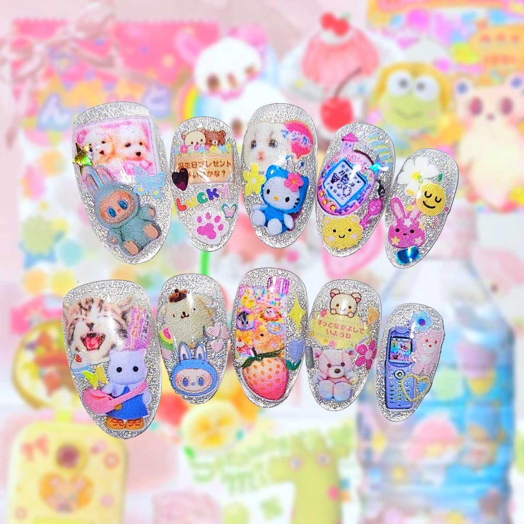 JUMINOCORE // Glitter Sticker Collage Sanrio Y2K Aesthetic Press on ...
