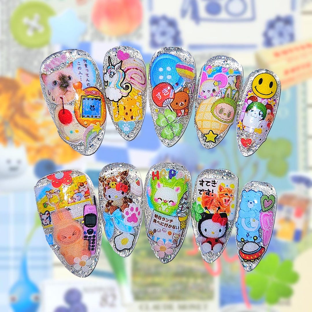 JUMINOCORE // Glitter Sticker Collage Sanrio Y2K Aesthetic Press on ...