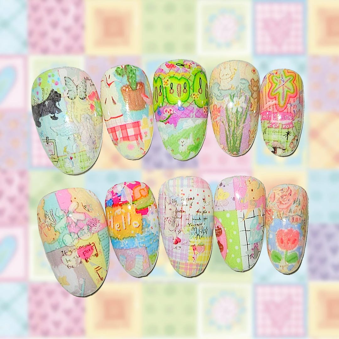 COLLAGE // Pattern Plaid Junk Journal Collage Press on Nails (APRES/MED ...