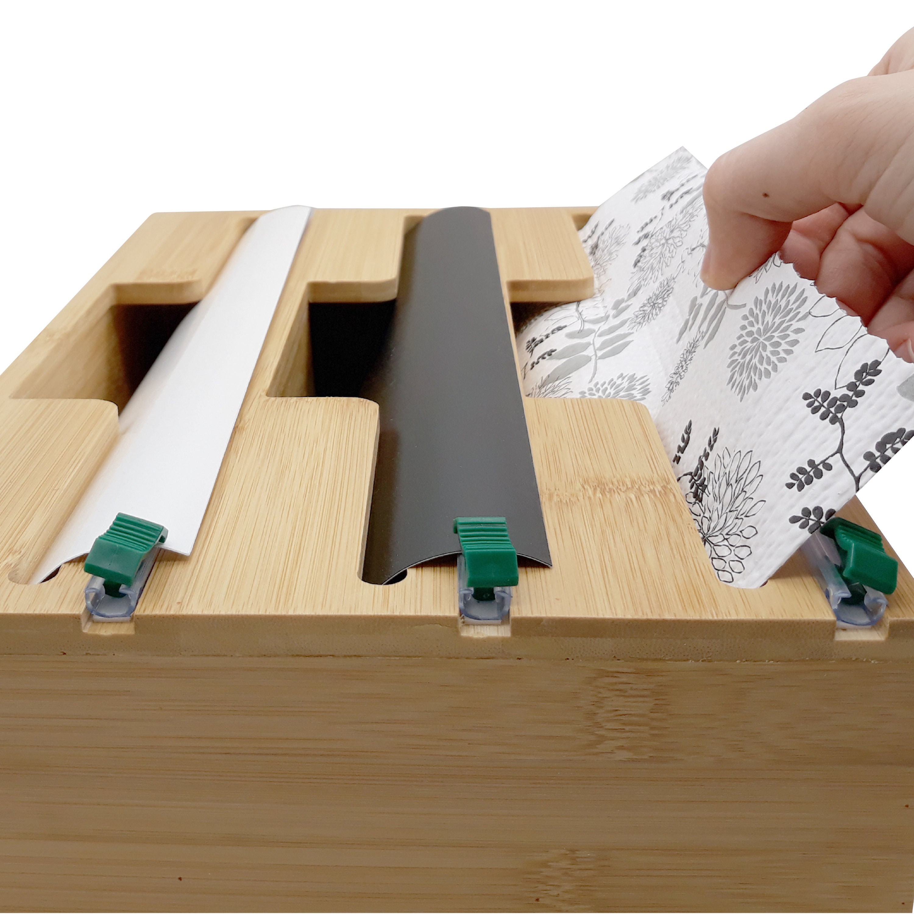 HELIA Bamboo Kitchen Wrap Organizer Wall Mounting Solid Bamboo Foil and ...