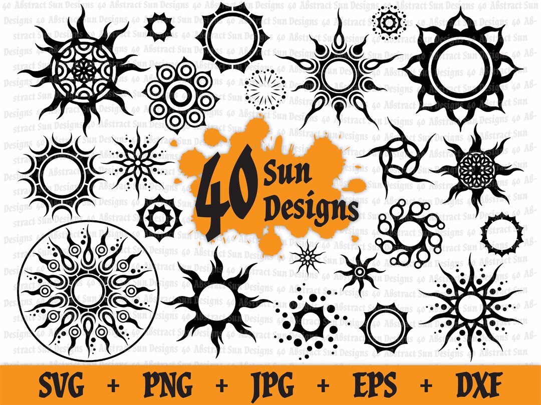 40 Sun and Supernova Cutting Files Sun Silhouette SVG Vector Designs ...
