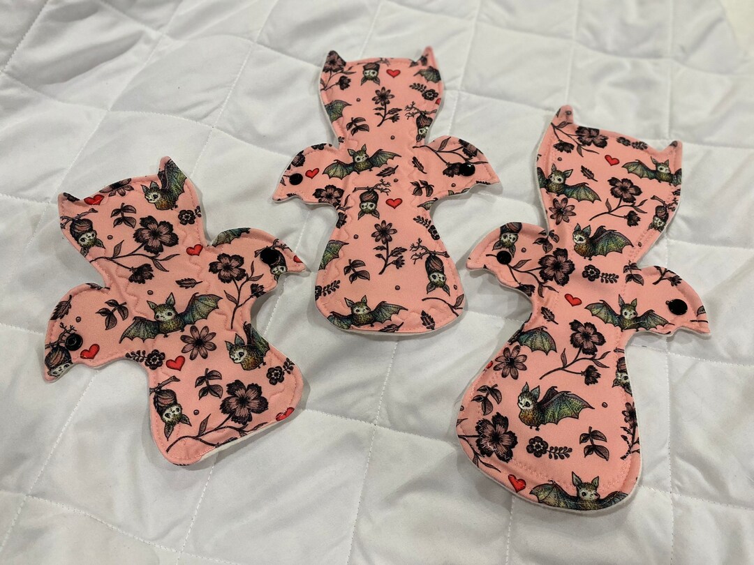 Pink Bat Garden, Cotton, Bat Shaped Pad, Reusable Pads, Cloth Pad ...