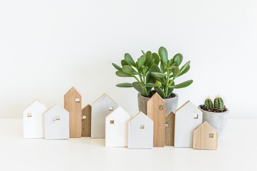 Wooden Village Set of 2 Boho Decor Wooden Decor Home Decor Small ...
