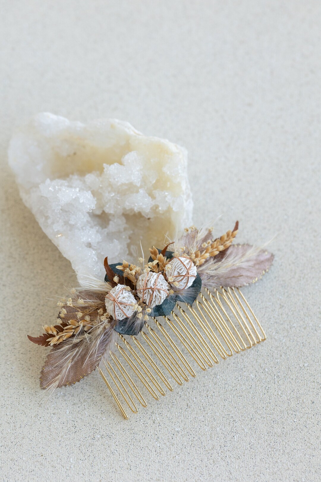 Decorative Floral Comb Boho Wedding Preserved Flower Hair Comb Crystal ...