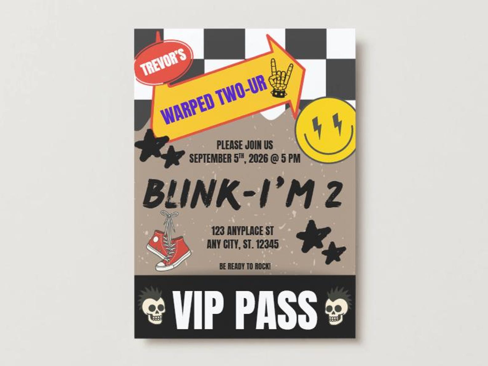 Warped Two-ur Rocker Music Birthday Party Invitation Canva Template - Etsy