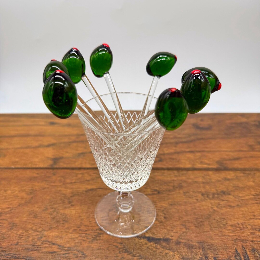 Vintage Glass Olive Cocktail Picks-mid Century Martini Swizzle Sticks ...