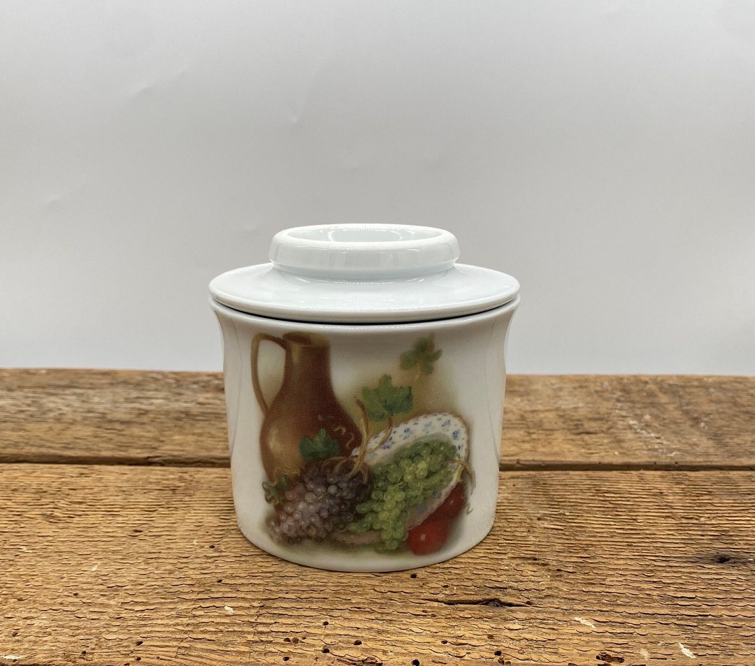 White Stoneware Butter Crock With Wine and Grape Design - Etsy