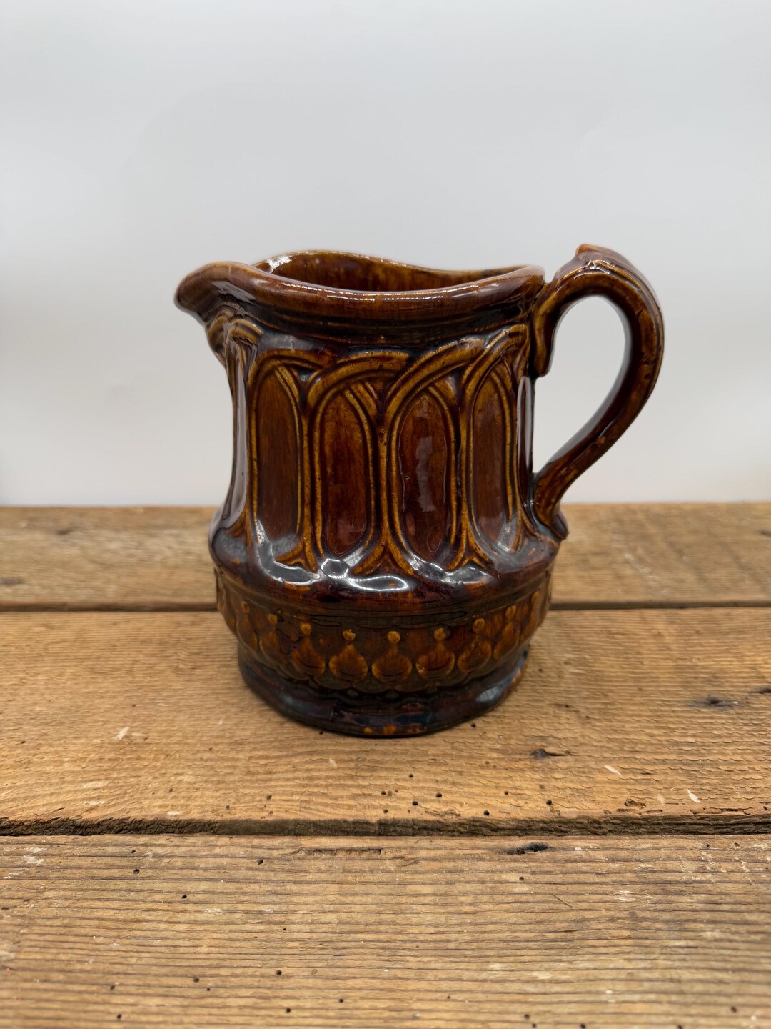 Rare Antique Bennington/rockingham Pitcher Embossed Chain & Bubble ...