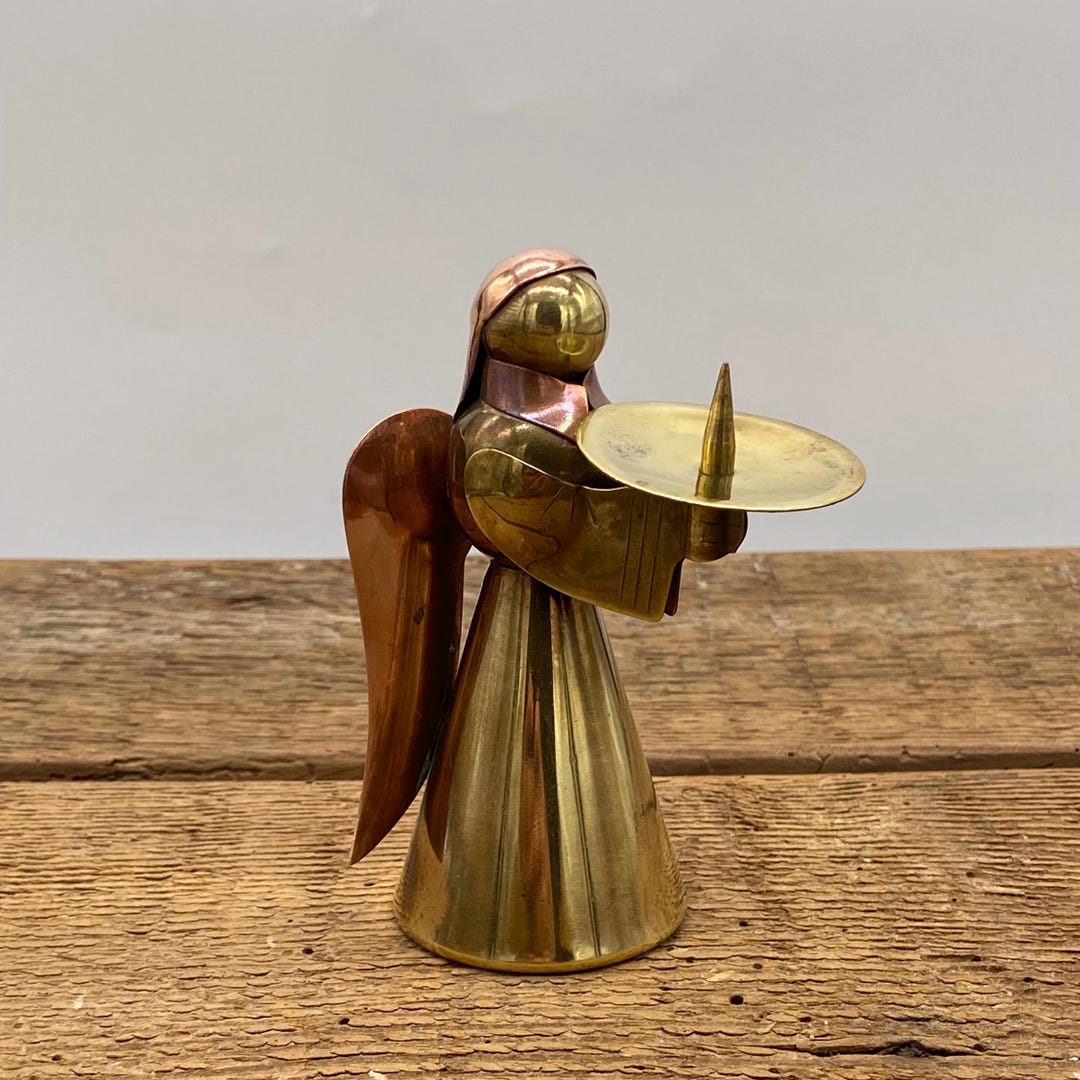 Small Brass & Copper Angel With Holder for Votive Candle - Etsy