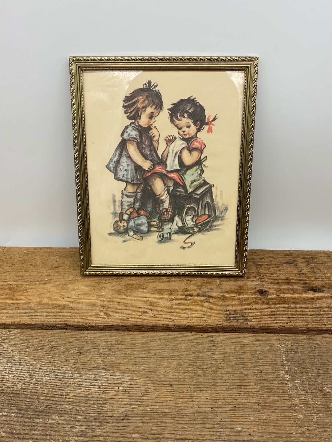 Stapco Lithograph Frame of 2 Girls Sewing-1971 Stapco Art - Etsy