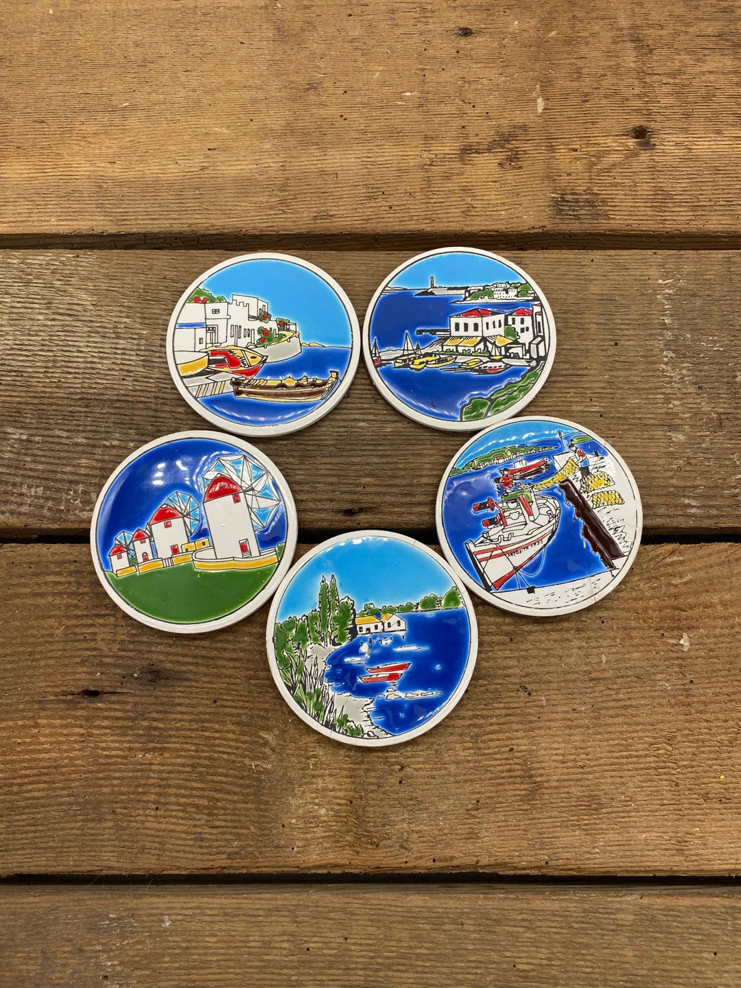 5 Coastal Scenic Hand Painted Ceramic Coasters - Etsy