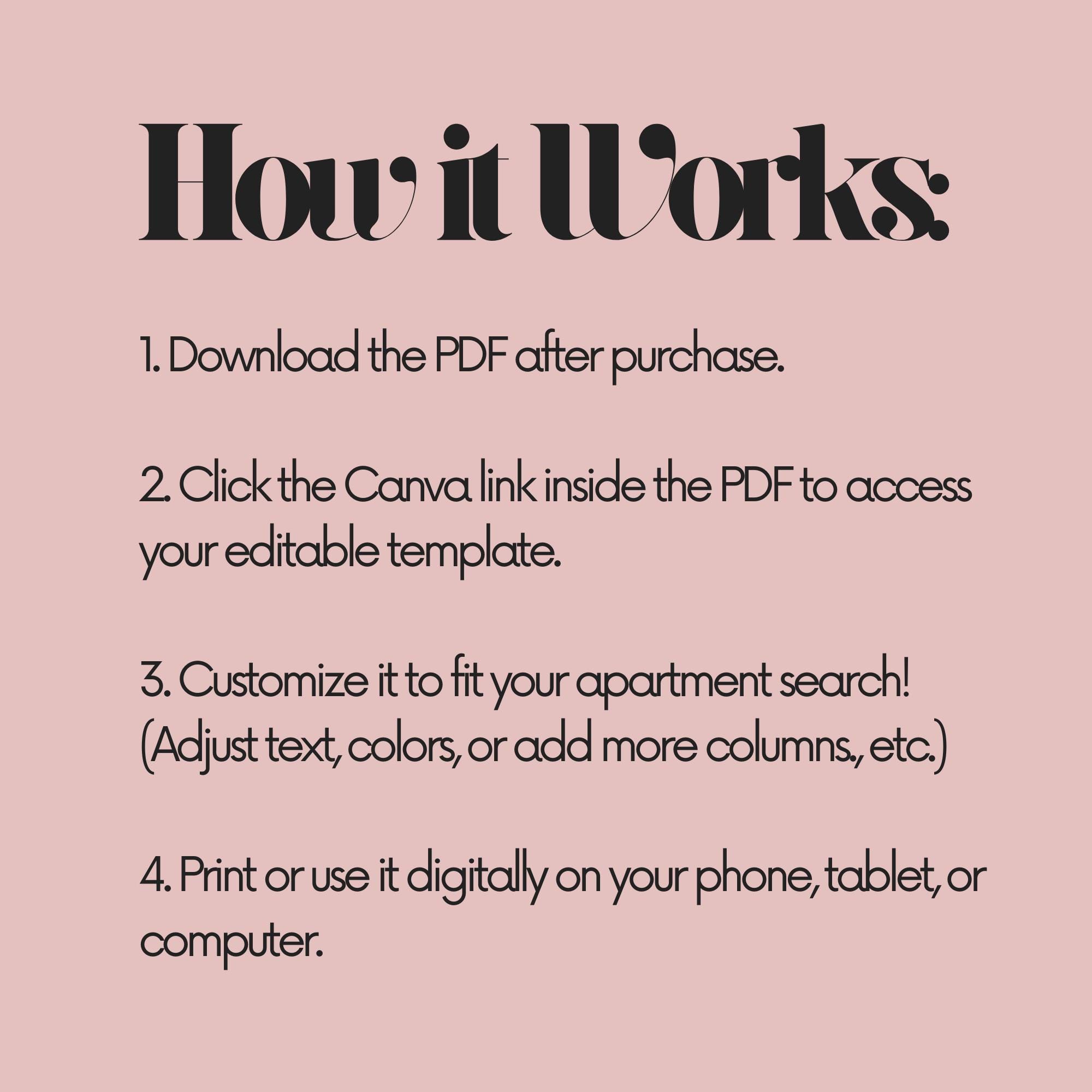 Apartment Finder Comparison Worksheet - Digital Download (editable in ...