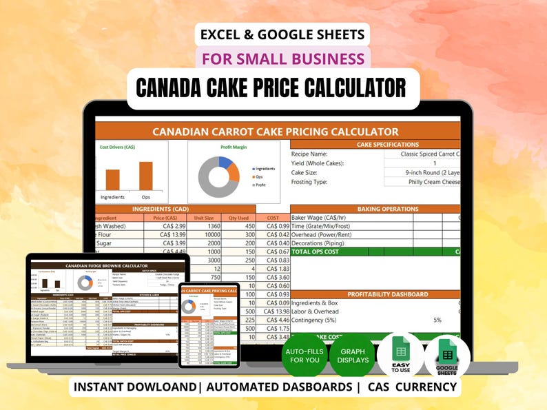 Cake Recipe Cost Calculator | Baking Business Spreadsheet (CAD ...