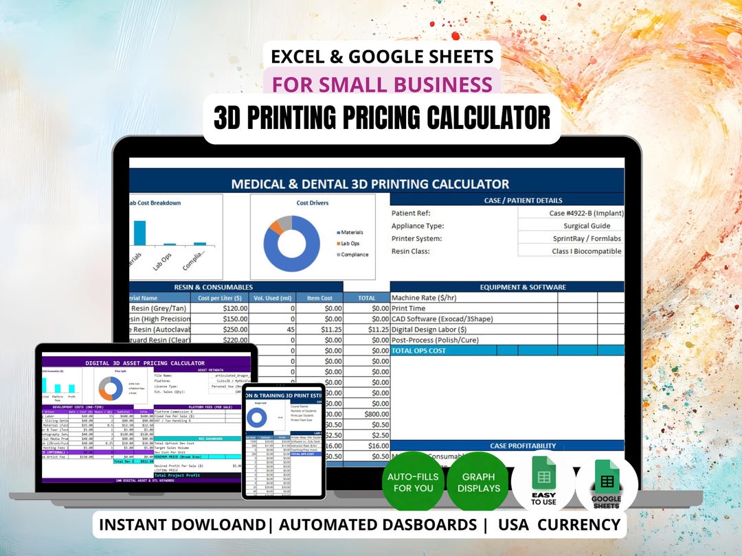 3D Printing Pricing Calculator Excel | Business Cost & Profit ...
