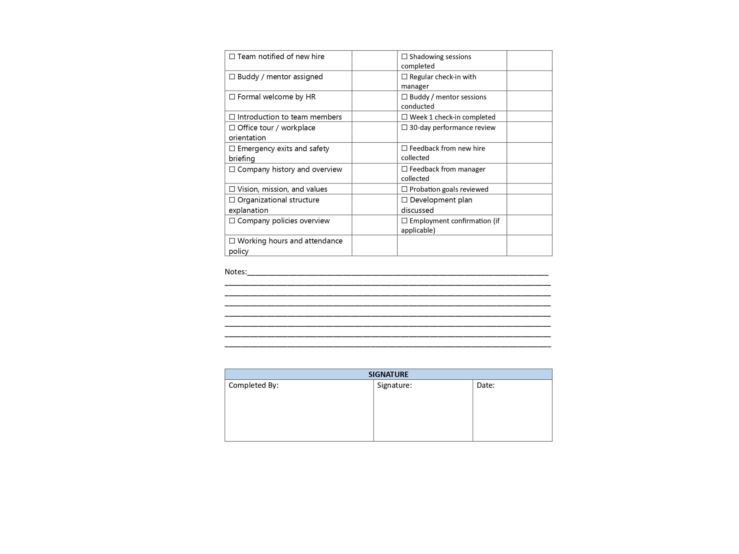 New Hire Onboarding Checklist Template | Editable Docx & Printable PDF ...