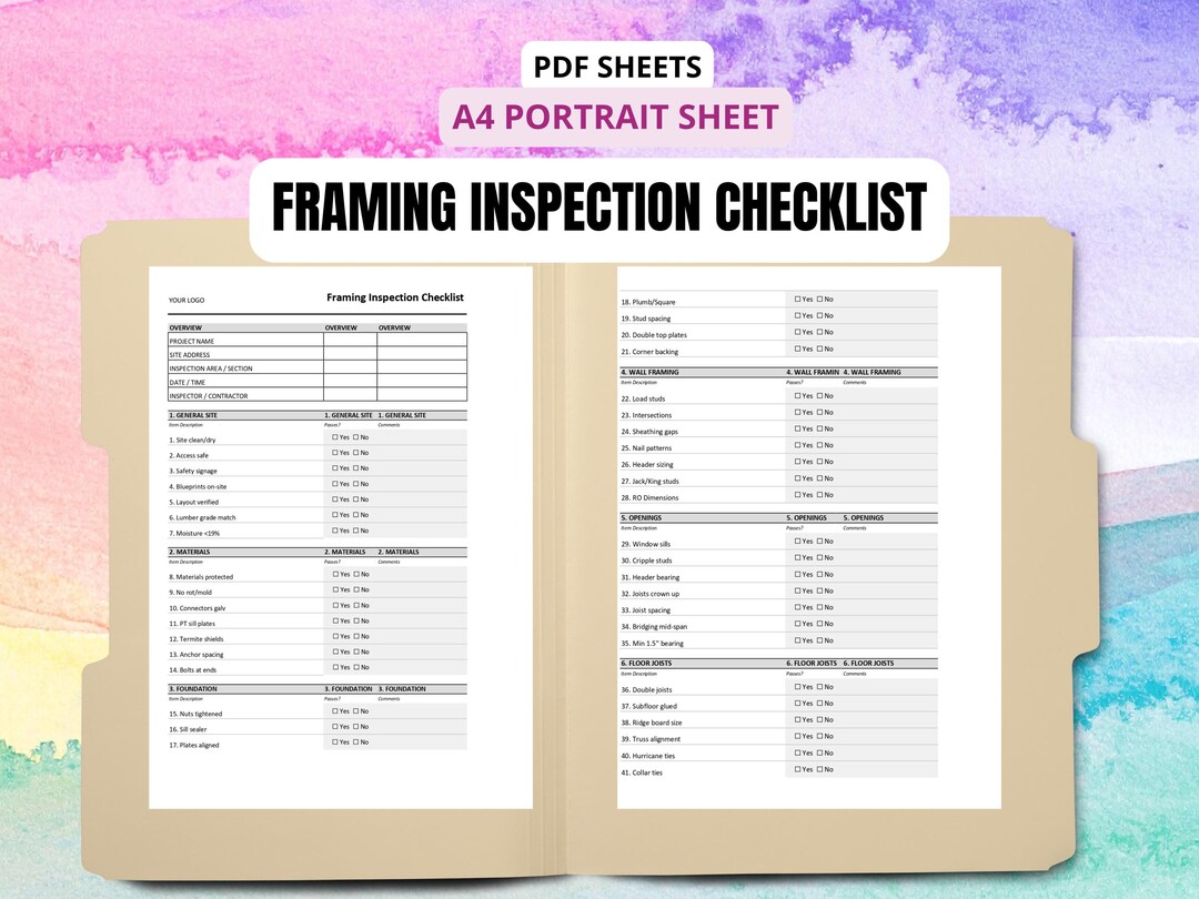 Framing Inspection Checklist Template Word and PDF – Professional ...